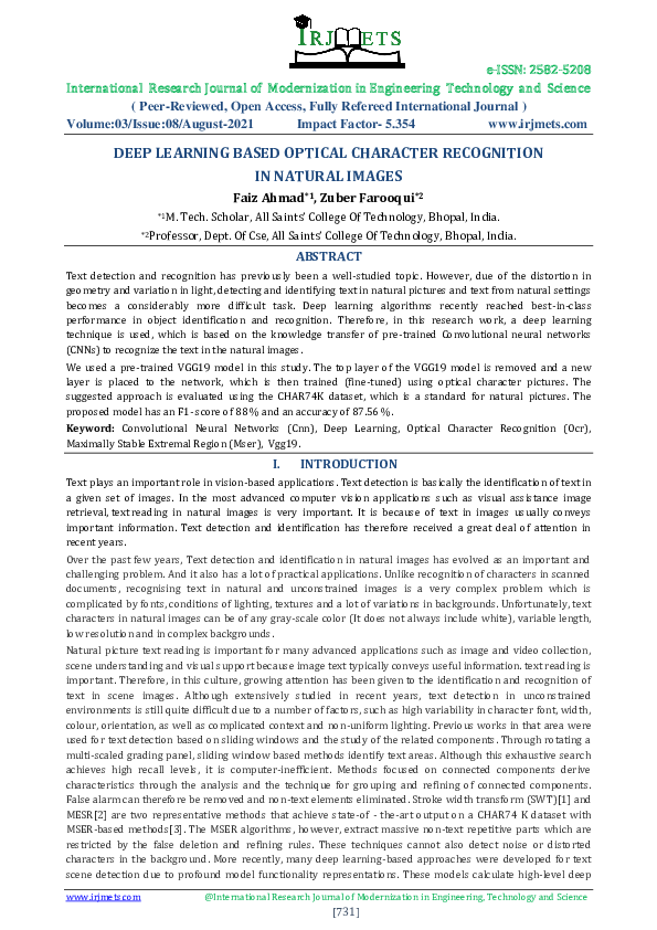 (PDF) DEEP LEARNING BASED OPTICAL CHARACTER RECOGNITION IN NATURAL IMAGES
