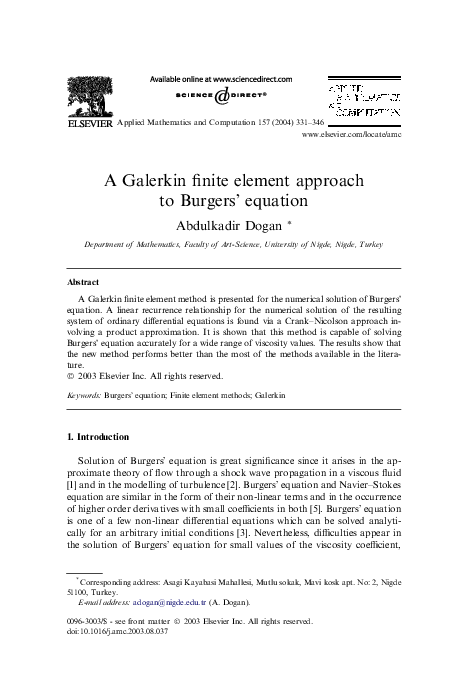 (PDF) A Galerkin finite element approach to Burgers' equation