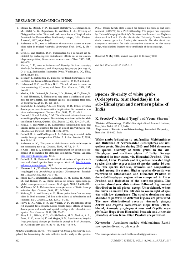 (PDF) Species Diversity of White Grubs (Coleoptera:Scarabaeidae) in the ...