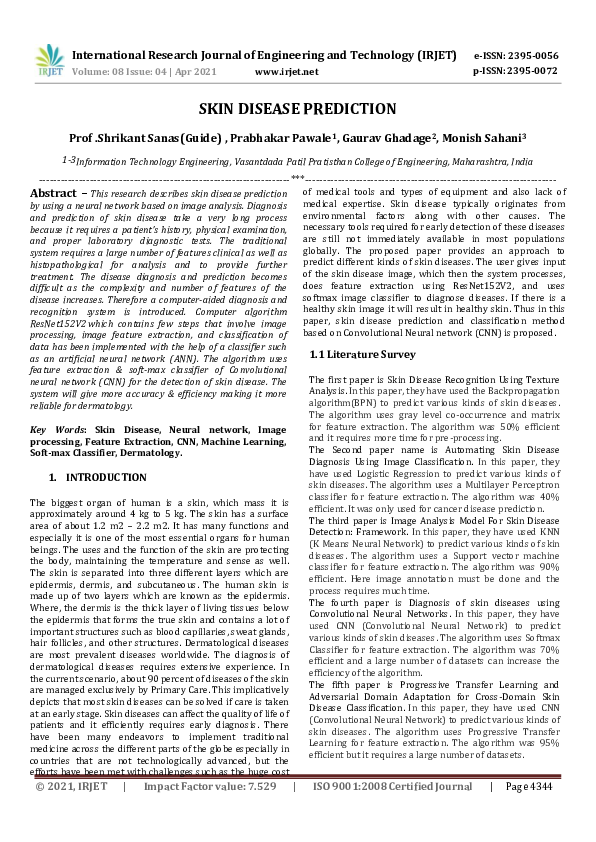 (PDF) IRJET- SKIN DISEASE PREDICTION