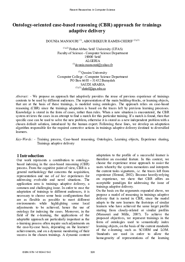 Pdf Ontology Oriented Case Based Reasoning Cbr Approach For