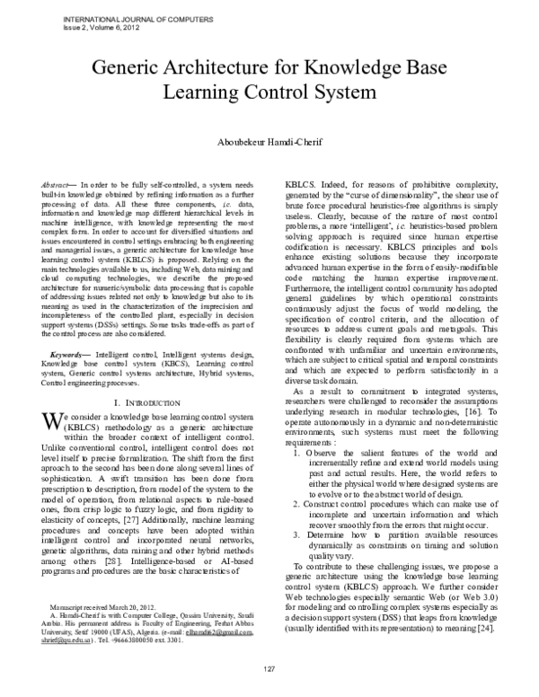(PDF) Generic Architecture for Knowledge Base Learning Control System ...