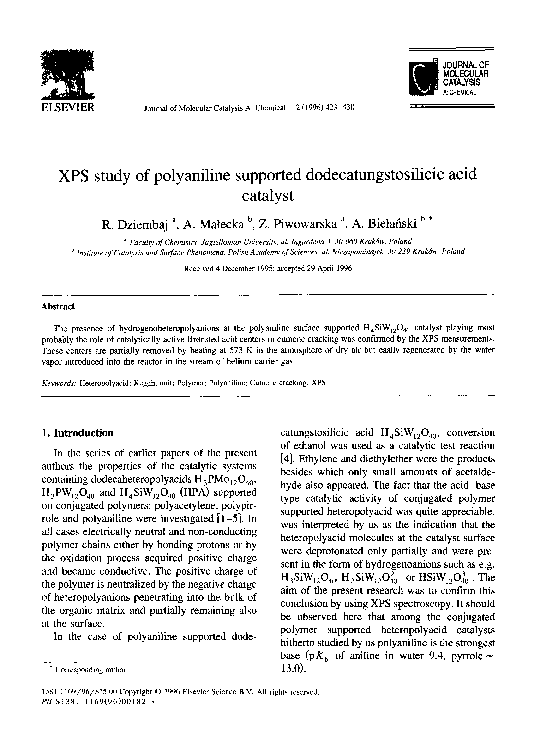 (PDF) XPS study of polyaniline supported dodecatungstosilicic acid catalyst