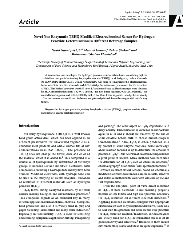 (PDF) Novel Non Enzymatic TBHQ Modified Electrochemical Sensor for ...