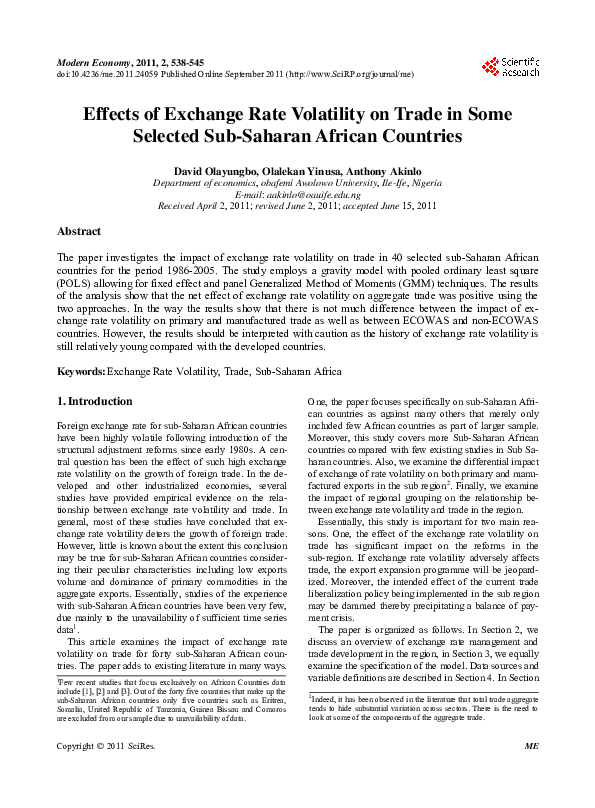 (PDF) Effects of Exchange Rate Volatility on Trade in Some Selected Sub ...