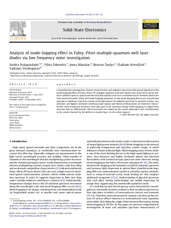 (PDF) Analysis of mode-hopping effect in Fabry–Pérot multiple-quantum well laser diodes via low ...
