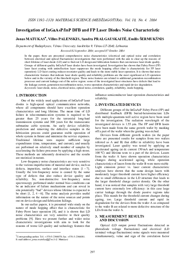 (PDF) Investigation of InGaAsP/InP DFB and FP Laser Diodes Noise Characteristic