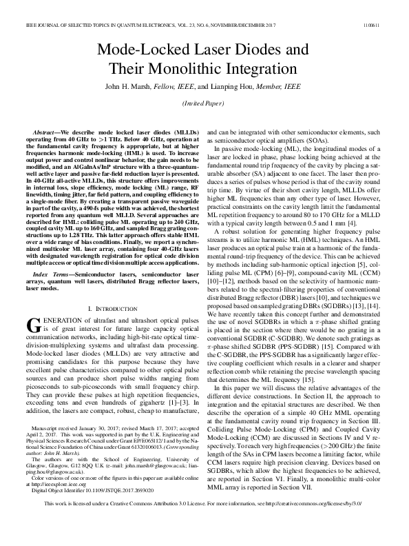 Pdf Mode Locked Laser Diodes And Their Monolithic Integration