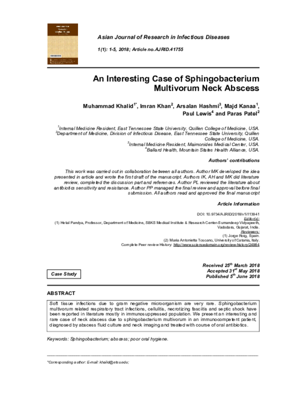 (PDF) An Interesting Case of Sphingobacterium Multivorum Neck Abscess ...