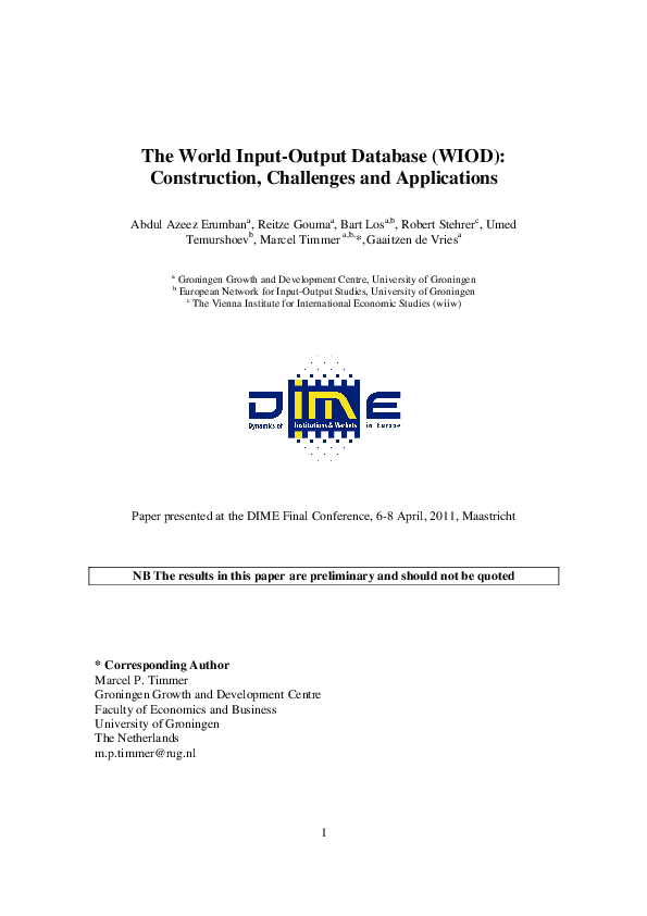 Pdf World Input Output Database Wiod Construction Challenges And