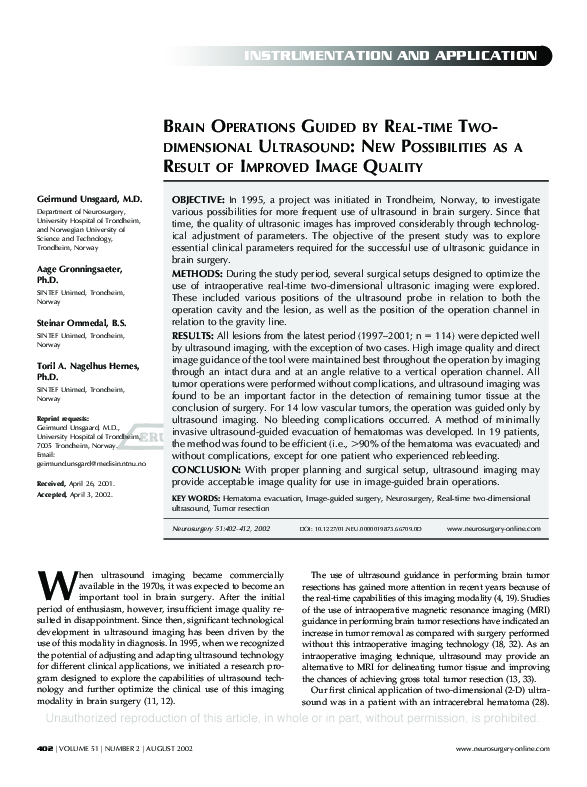 Pdf Brain Operations Guided By Real Time Two Dimensional Ultrasound