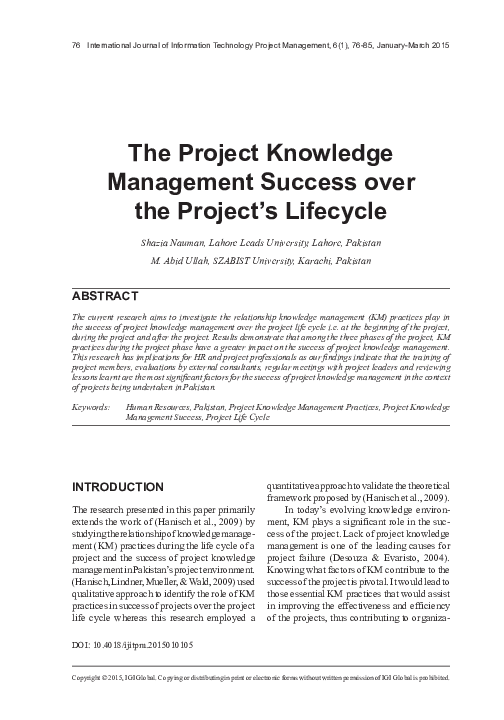 (PDF) The Project Knowledge Management Success over the Project's Lifecycle