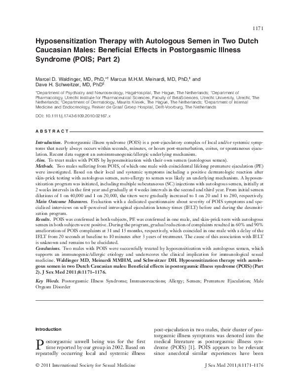 (PDF) Hyposensitization Therapy with Autologous Semen in Two Dutch ...