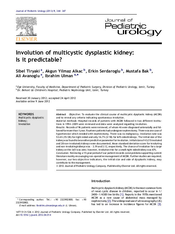 (PDF) Involution of multicystic dysplastic kidney: Is it predictable?