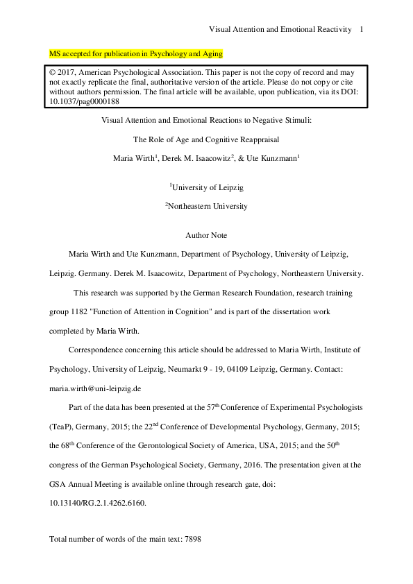 (PDF) Visual Attention and Emotional Reactions to Negative Stimuli: The ...