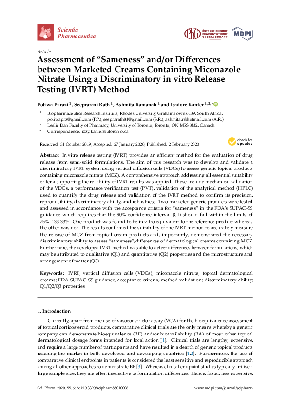 (PDF) Assessment of “Sameness” and/or Differences between Marketed ...