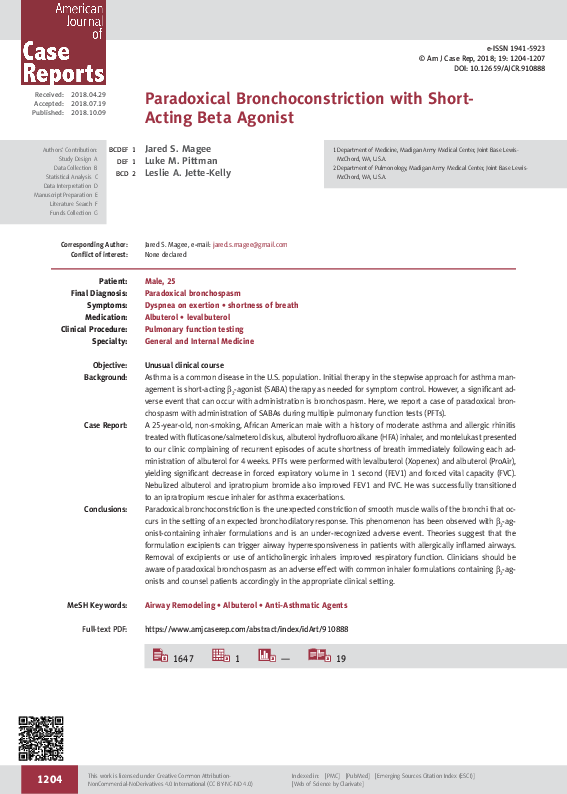 (PDF) Paradoxical Bronchoconstriction with Short-Acting Beta Agonist