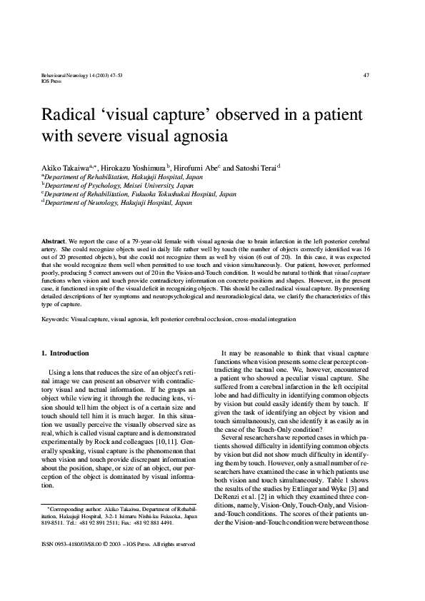 (PDF) Radical “Visual Capture” Observed in a Patient with Severe Visual ...