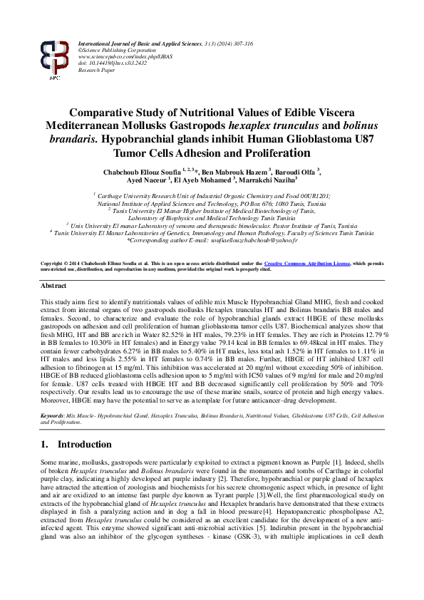 (PDF) Comparative Study of Nutritional Values of Edible Viscera ...