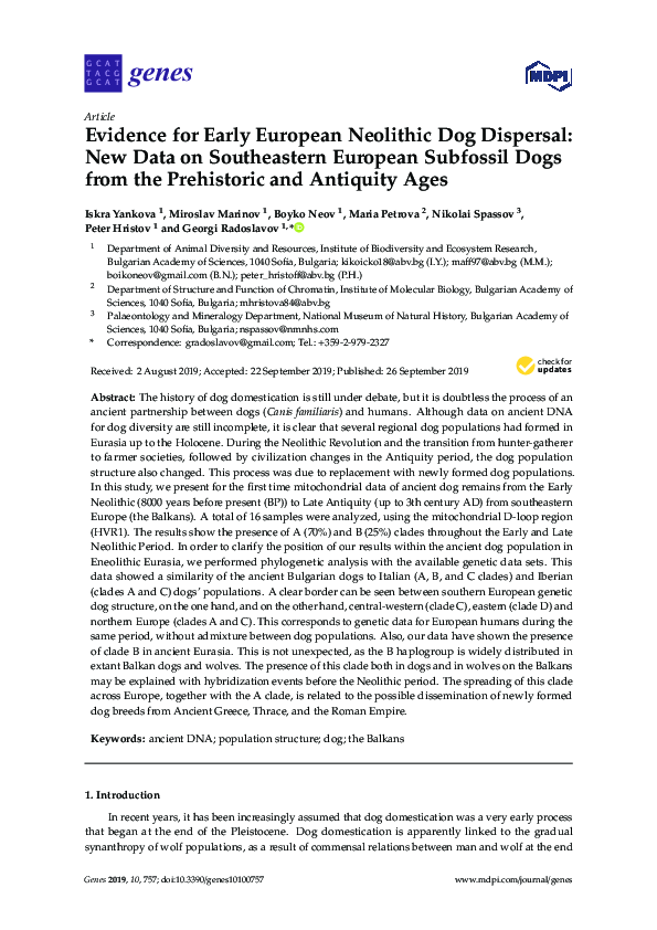 (PDF) Evidence for Early European Neolithic Dog Dispersal: New Data on ...