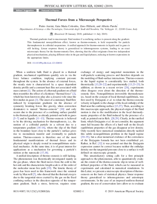 (PDF) Thermal Forces from a Microscopic Perspective