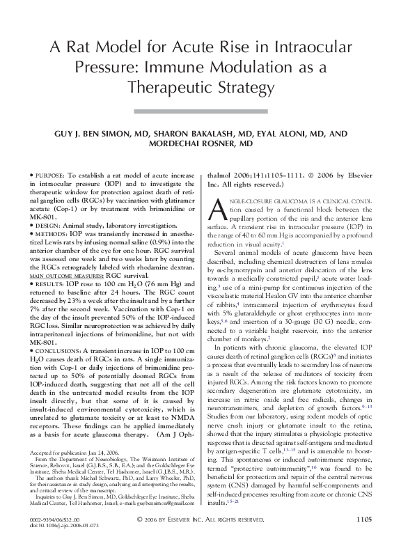 (PDF) A Rat Model for Acute Rise in Intraocular Pressure: Immune ...