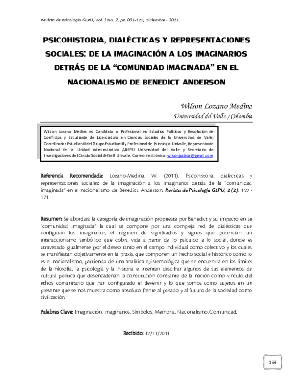 (PDF) Psicohistoria, Dialécticas y Representaciones Sociales: De La Imaginación a Los ...
