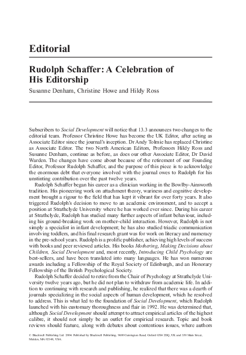 (PDF) Rudolph Schaffer: A Celebration of His Editorship | Christine ...