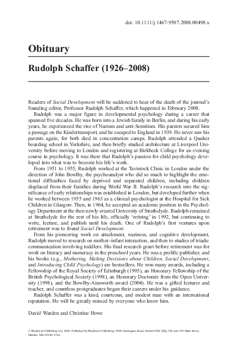 (PDF) Rudolph Schaffer (19262008)