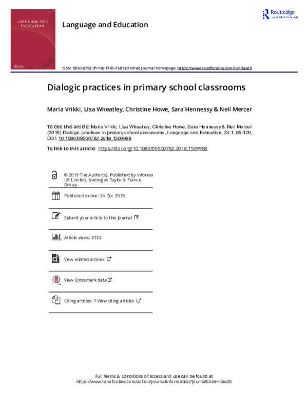 (PDF) Dialogic practices in primary school classrooms
