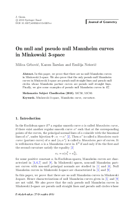 Pdf On Null And Pseudo Null Mannheim Curves In Minkowski 3 Space