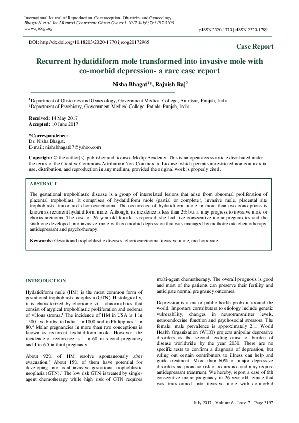 (PDF) Recurrent hydatidiform mole transformed into invasive mole with ...