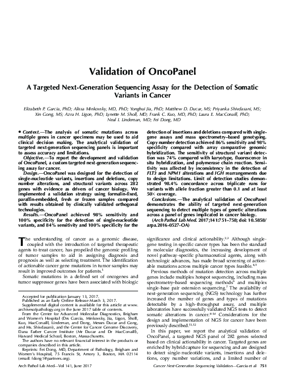 (PDF) Validation of OncoPanel: A Targeted Next-Generation Sequencing ...
