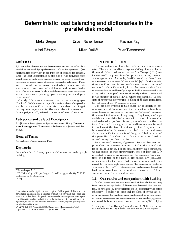 (PDF) Deterministic load balancing and dictionaries in the parallel disk model