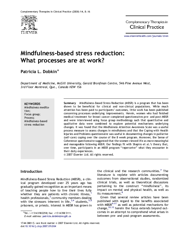 (PDF) Mindfulness-based stress reduction: What processes are at work?