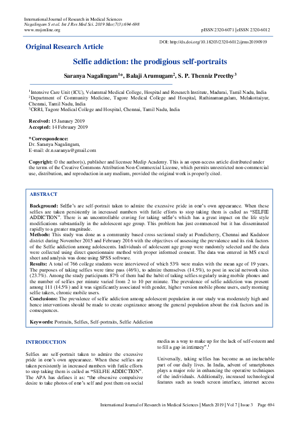 (PDF) Selfie addiction: the prodigious self-portraits