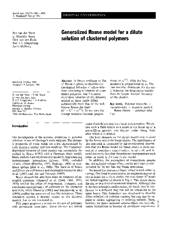 (PDF) Generalized Rouse model for a dilute solution of clustered polymers
