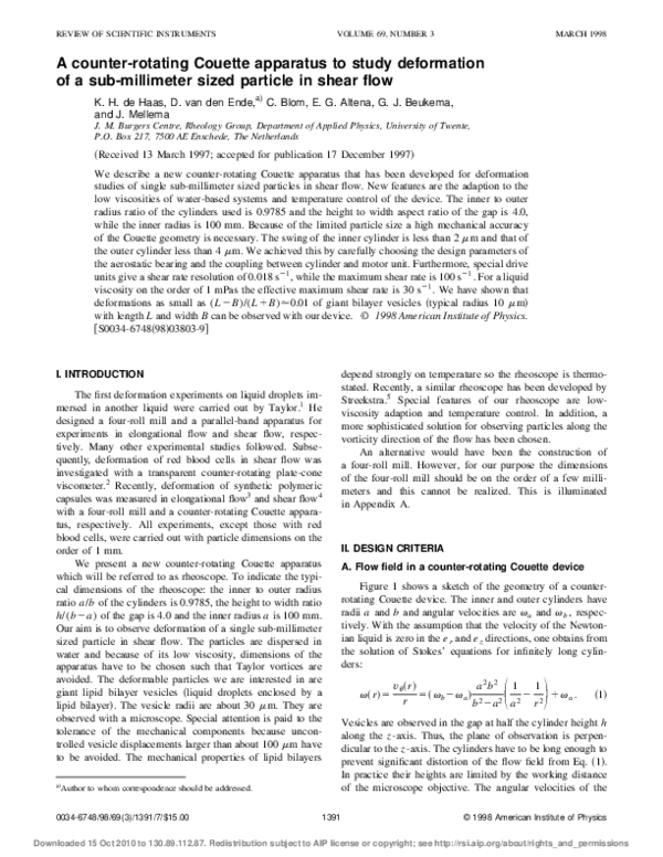 (PDF) A counter-rotating Couette apparatus to study deformation of a ...