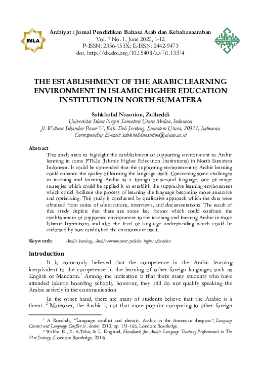 (PDF) The Establishment of the Arabic Learning Environment in Islamic ...