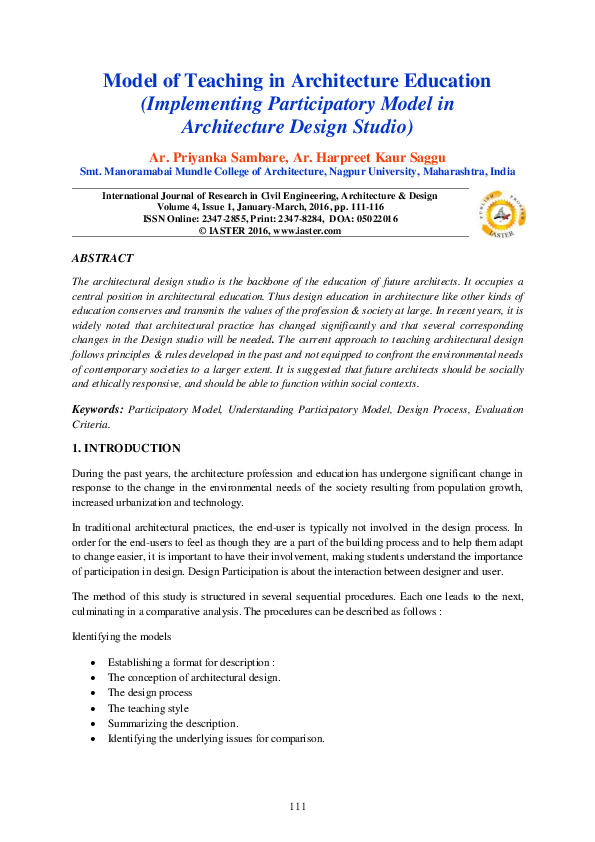 (PDF) Model of Teaching in Architecture Education (Implementing ...