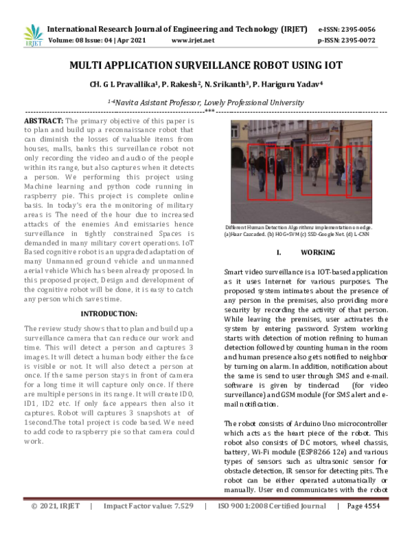 (PDF) IRJET- MULTI APPLICATION SURVEILLANCE ROBOT USING IOT