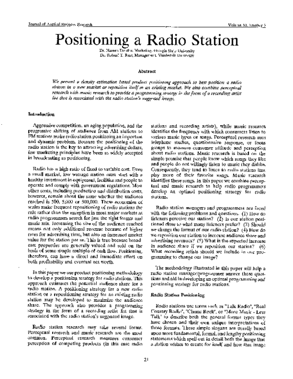 (PDF) Positioning A Radio Station