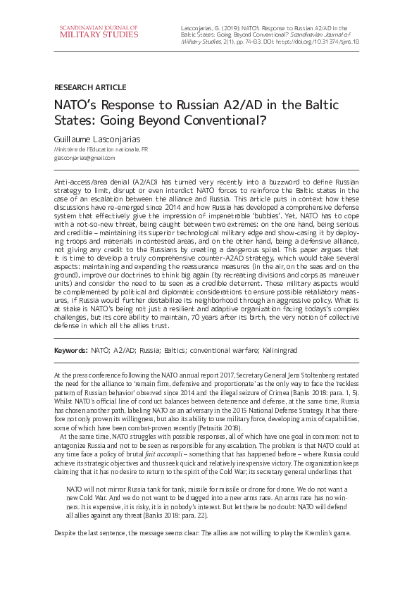 (PDF) NATO’s Response to Russian A2/AD in the Baltic States: Going ...
