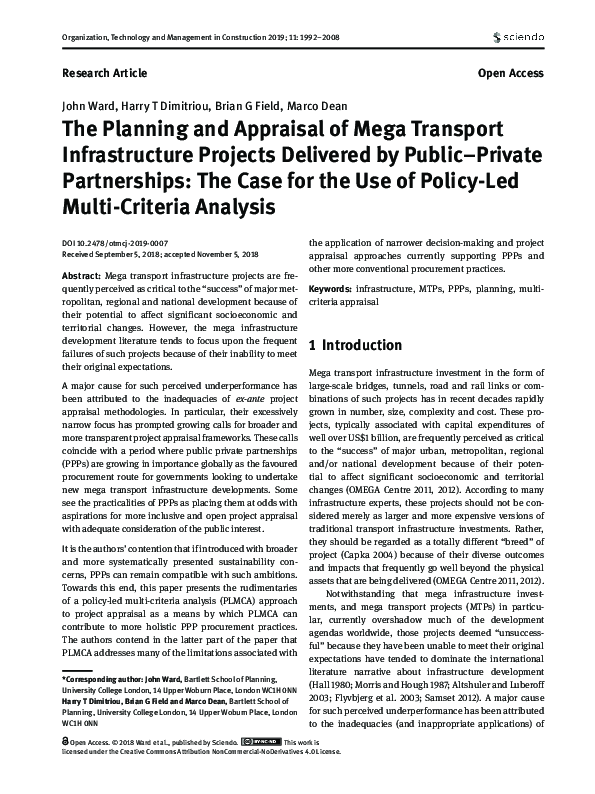 (PDF) The Planning and Appraisal of Mega Transport Infrastructure ...