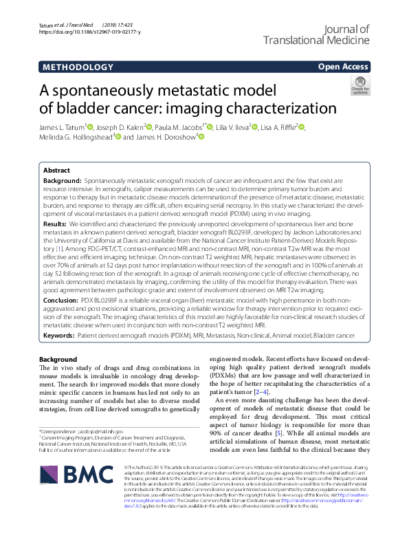 (PDF) A spontaneously metastatic model of bladder cancer: imaging ...