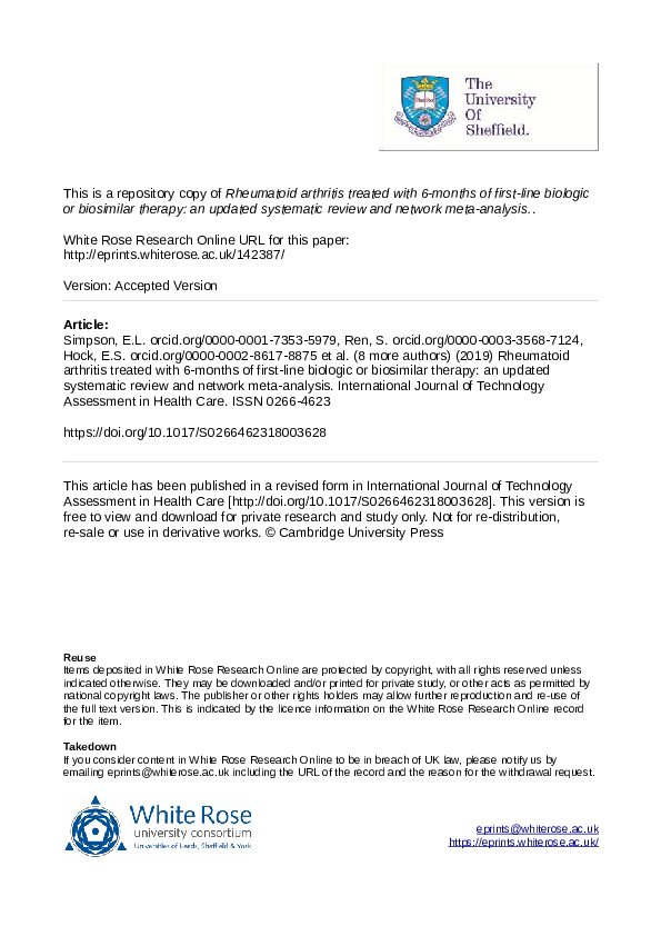 (PDF) Rheumatoid arthritis treated with 6-months of first-line biologic ...