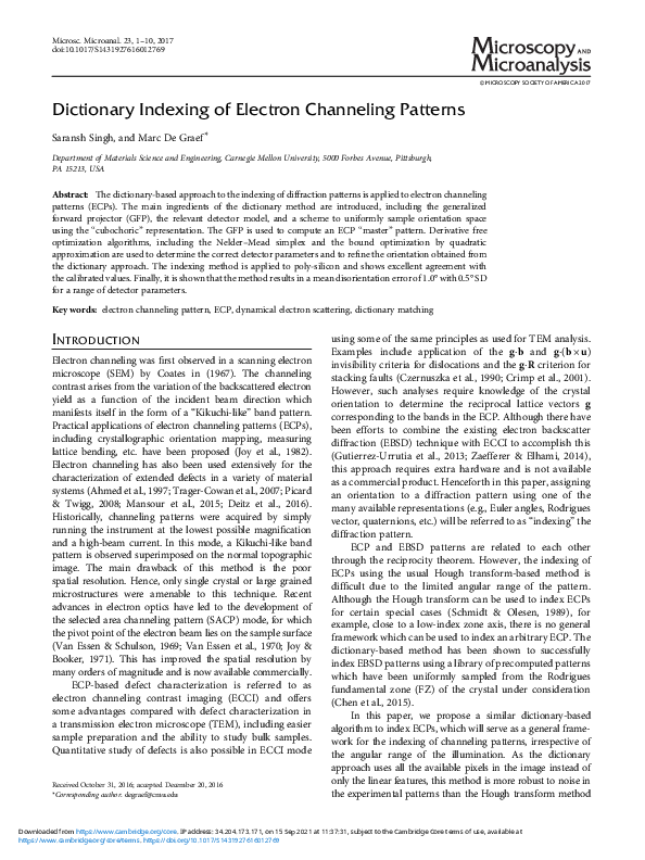 (PDF) Dictionary Indexing of Electron Channeling Patterns