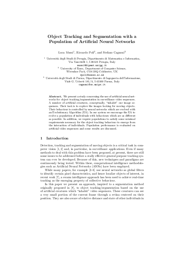 Pdf Object Tracking And Segmentation With A Population Of Artificial Neural Networks