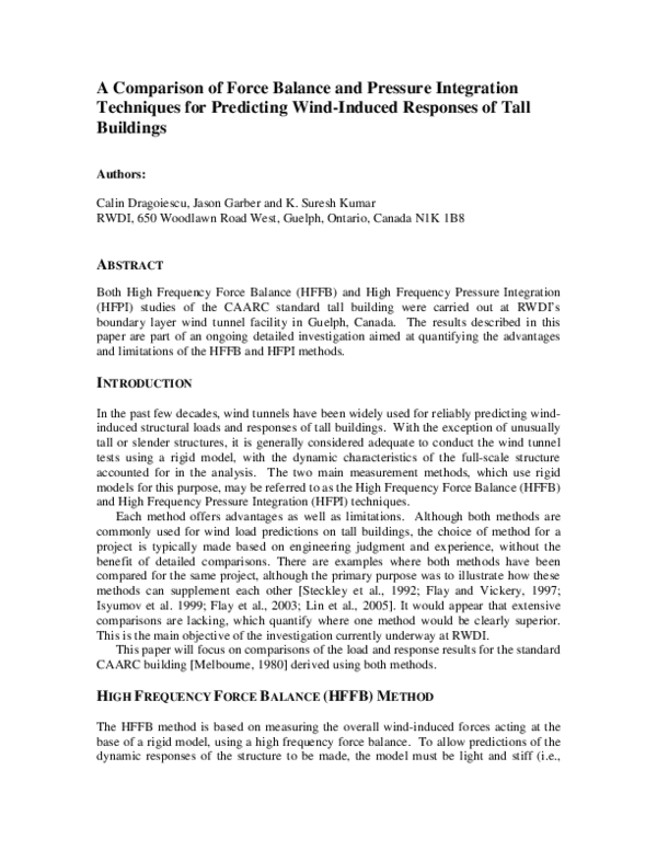 (PDF) A Comparison of Force Balance and Pressure Integration Techniques for Predicting Wind ...
