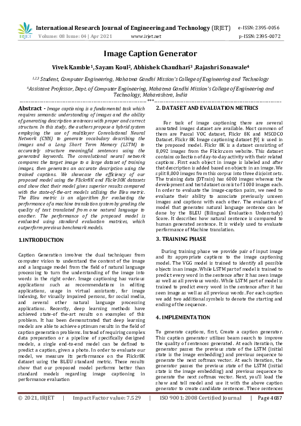 (PDF) IRJET- Image Caption Generator